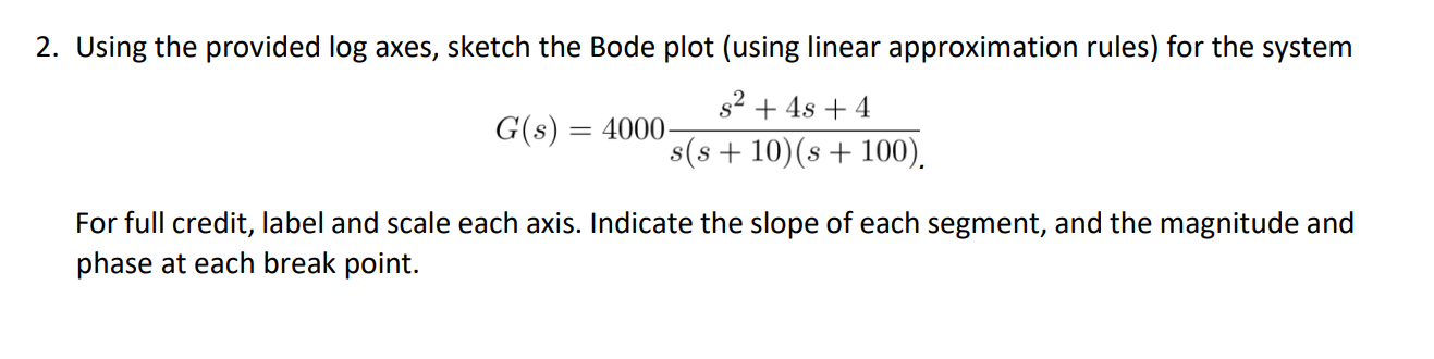 Solved 2. Using the provided log axes, sketch the Bode plot | Chegg.com