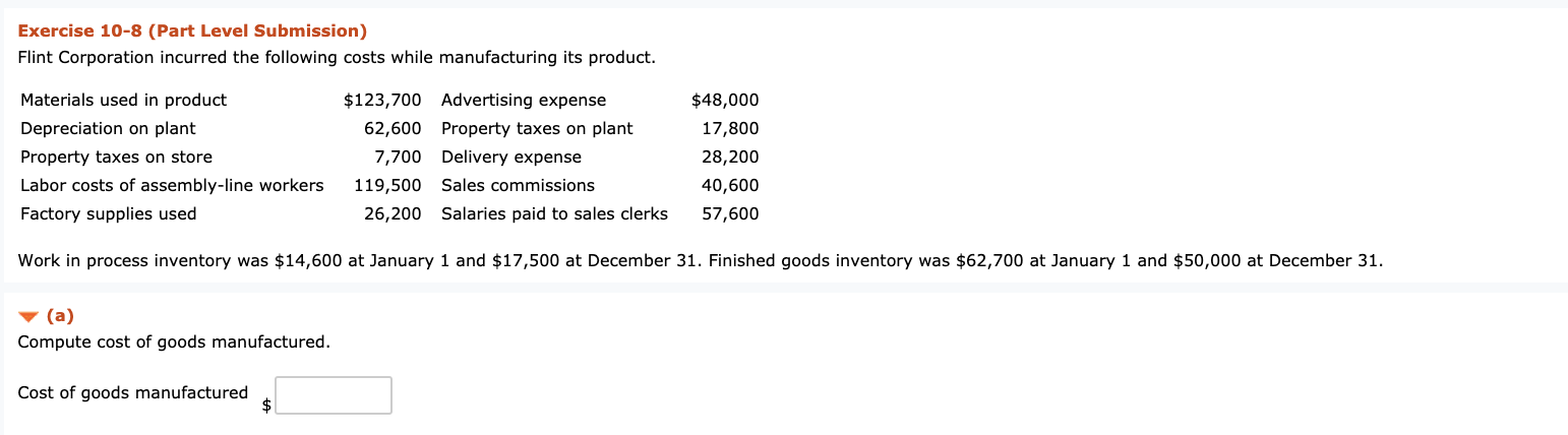 Solved Exercise 10-8 (Part Level Submission) Flint | Chegg.com