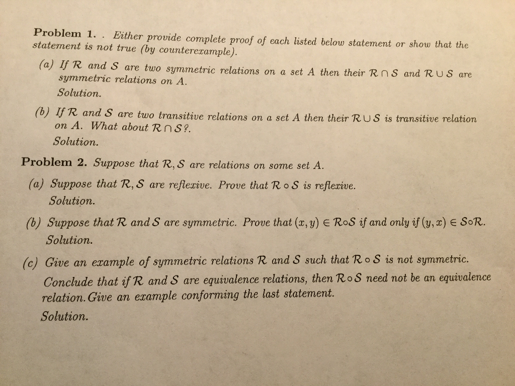 Solved Problem 1. . Either provide complete proof of each | Chegg.com