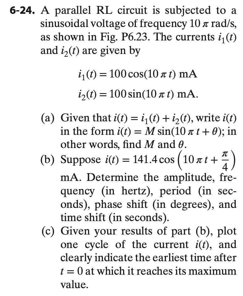 6-24. A parallel RL circuit is subjected to a | Chegg.com