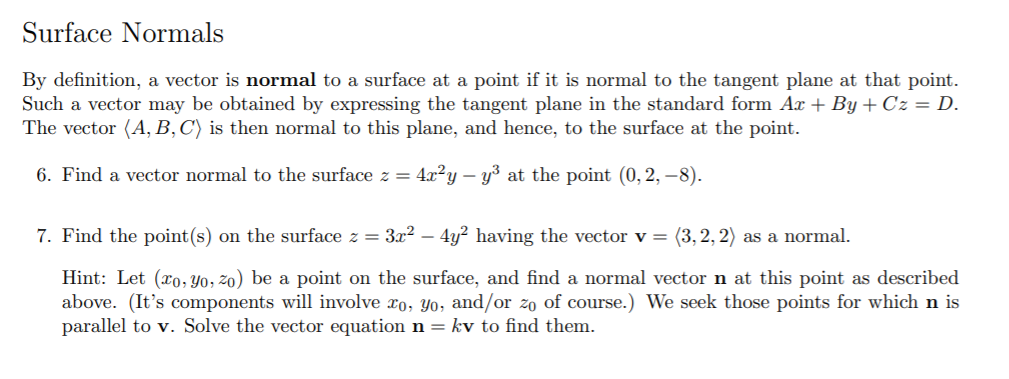 Solved Surface Normals By definition, a vector is normal to | Chegg.com