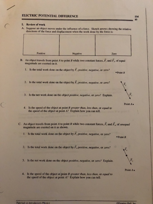 Solved ELECTRIC POTENTIAL DIFFERENCE EM 85 I. A. Review of | Chegg.com