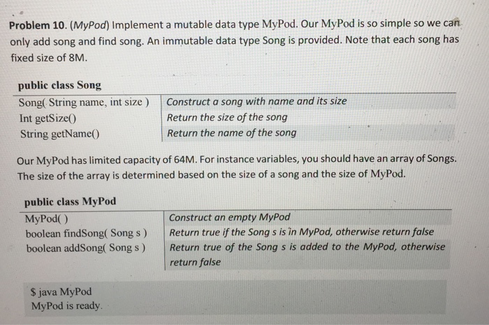 Solved Implement A Mutable Data Type My Pod Our My Pod Is