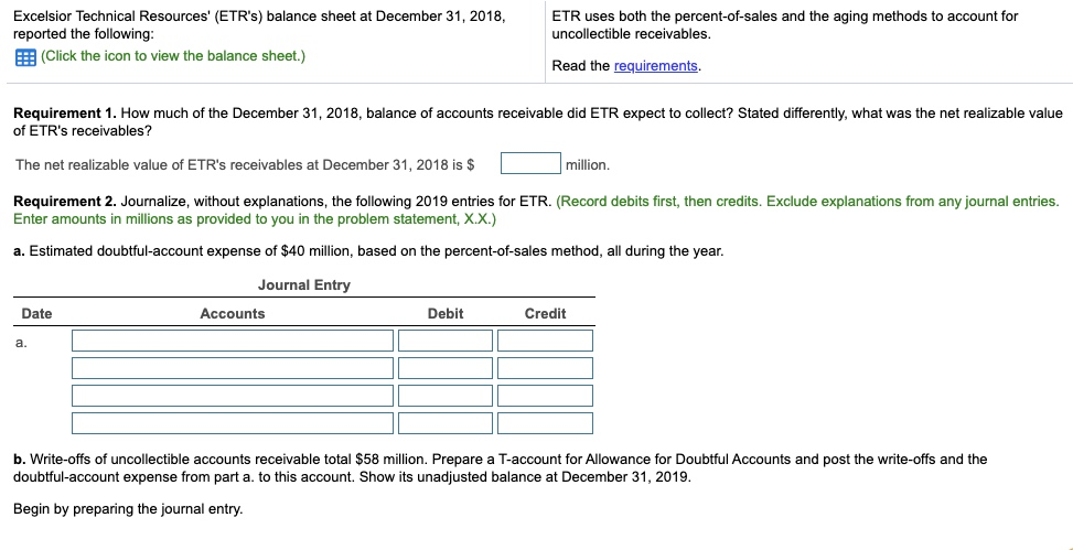 Solved Excelsior Technical Resources' (ETR's) balance sheet | Chegg.com