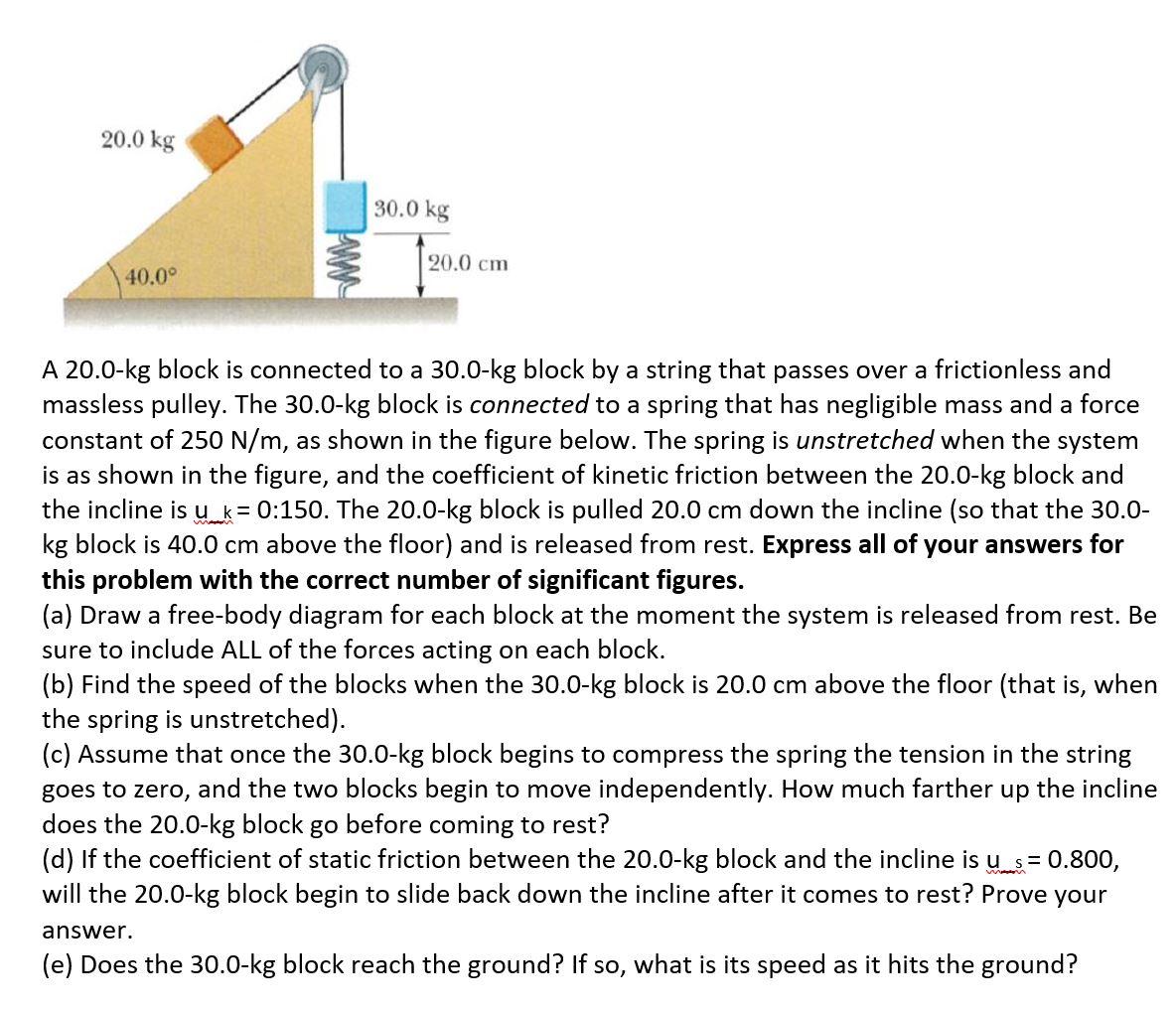 20.0 kg 30.0 kg 20.0 cm 40.0° A 20.0-kg block is | Chegg.com