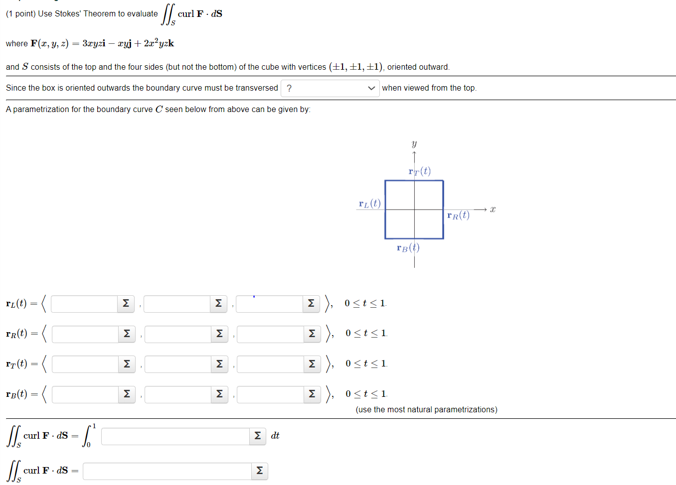 Solved (1 point) Use Stokes' Theorem to evaluate ∬ScurlF⋅dS | Chegg.com