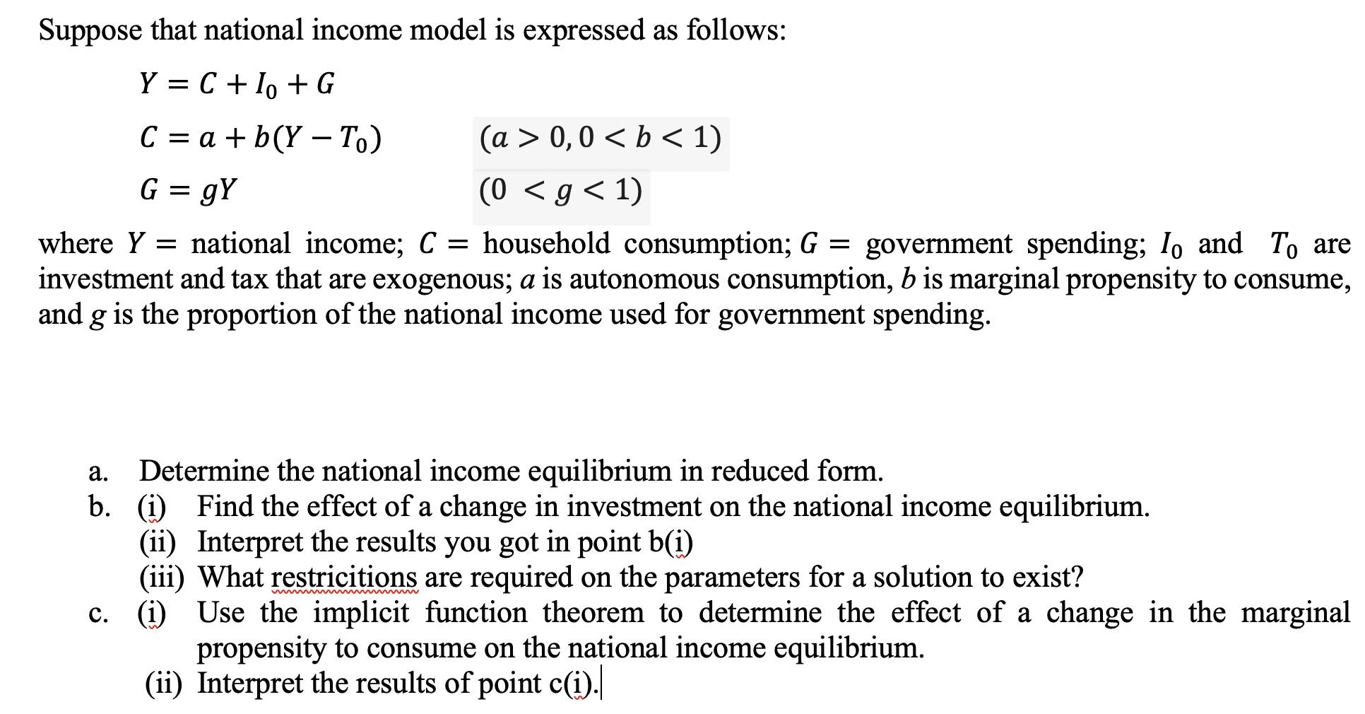 Solved Suppose that national income model is expressed as | Chegg.com