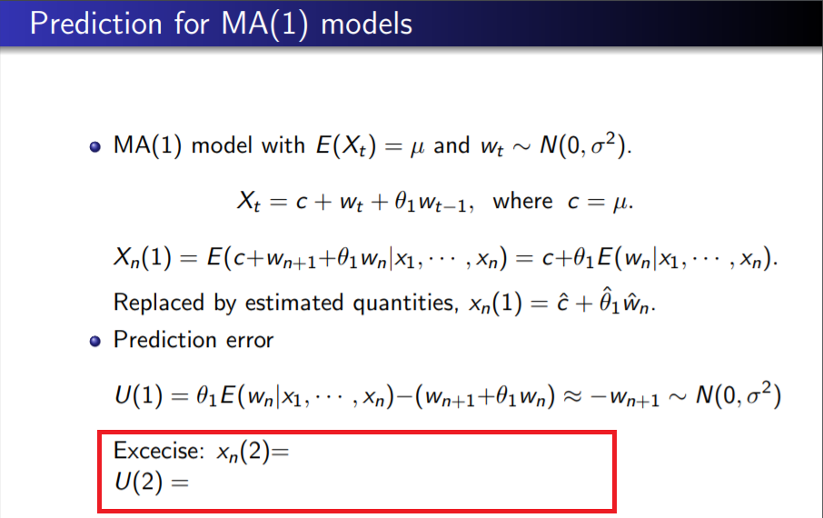 Prediction for MA(1) models MA(1) model with E(X-μ | Chegg.com