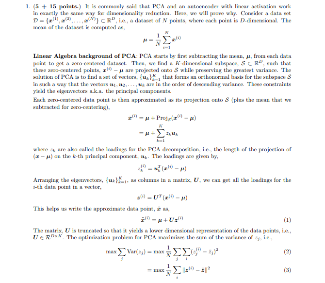 Solved (5+15 points. ) It is commonly said that PCA and an | Chegg.com