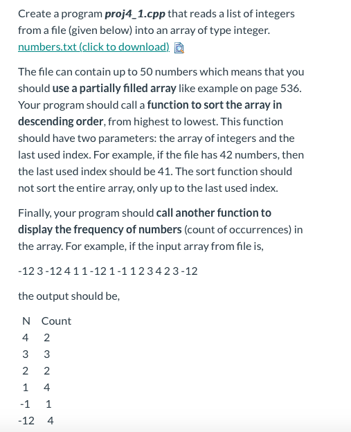 Solved Create a program proj4 1.cpp that reads a list of | Chegg.com