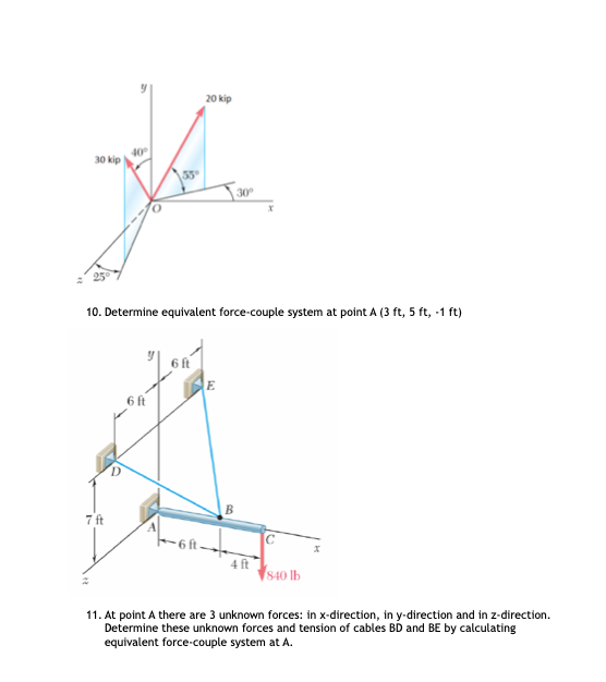 Solved 20 kip 40° o kip 53 30° 25 10. Determine equivalent | Chegg.com