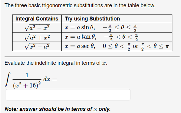 Solved The three basic trigonometric substitutions are in | Chegg.com