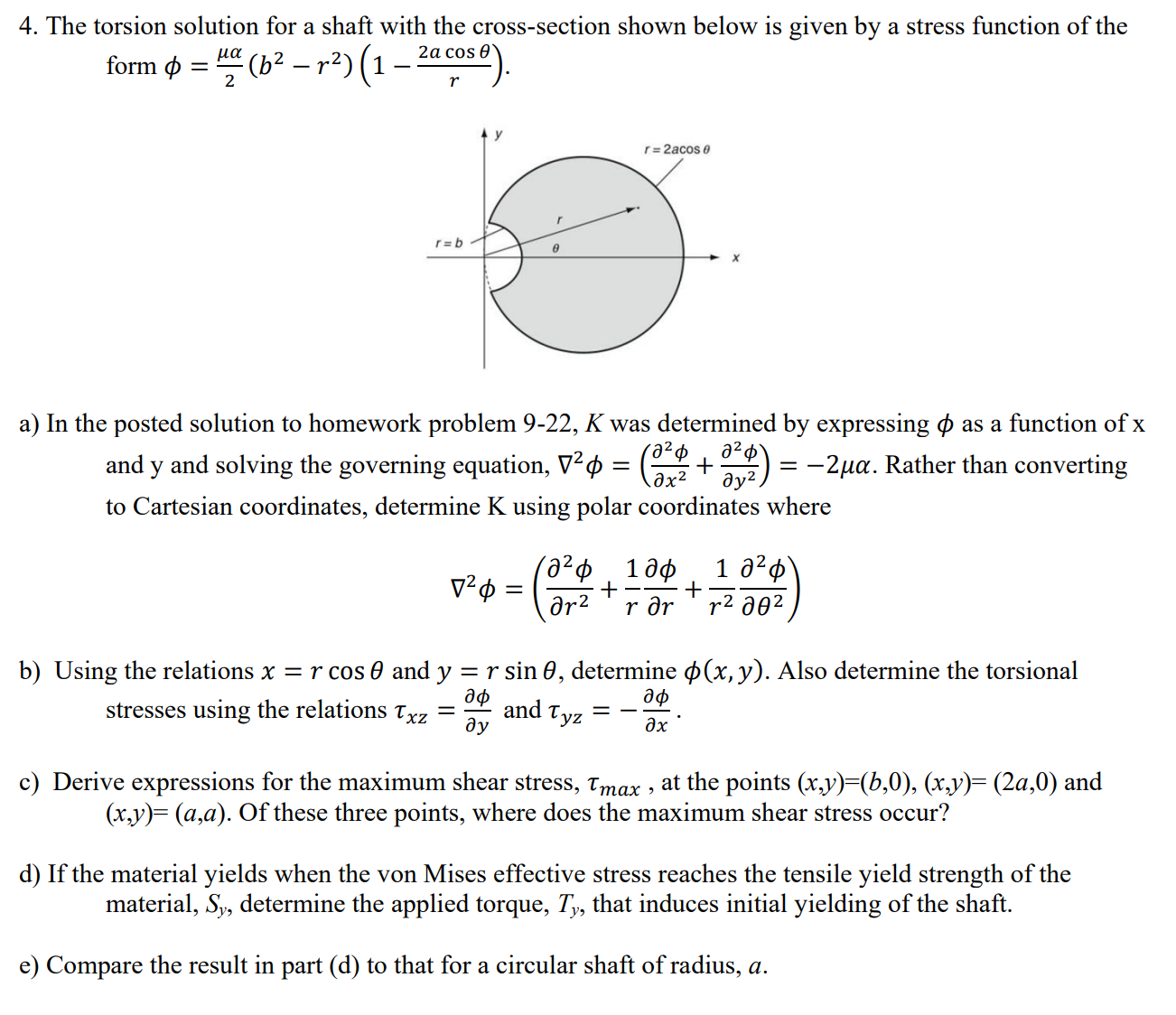 Solved The torsion solution for a shaft with the | Chegg.com