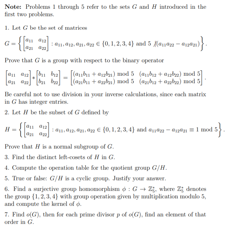 Solved Note: Problems 1 through 5 refer to the sets G and H | Chegg.com