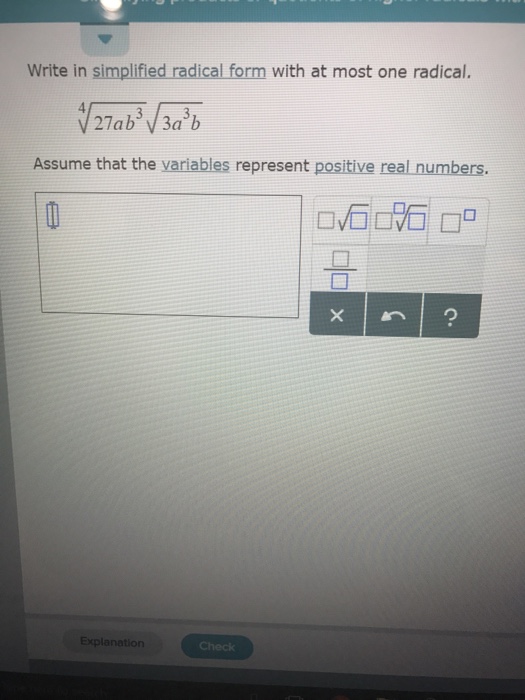 Solved Write in simplified radical form with at most one | Chegg.com
