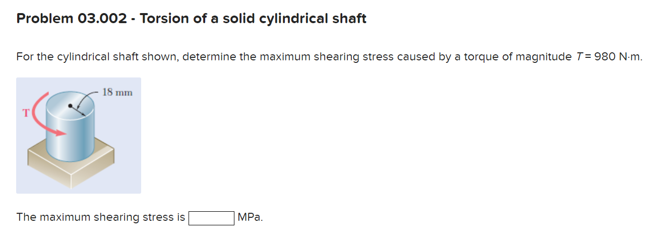 Solved Problem 03.002 - Torsion of a solid cylindrical shaft | Chegg.com