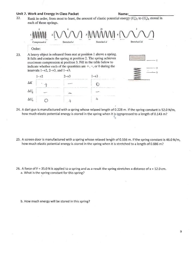 Solved Unit 7. Work and Energy in Class Packet Name: 22. | Chegg.com