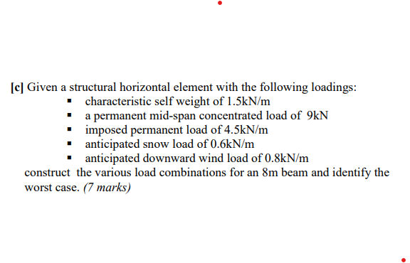 Solved [c] Given a structural horizontal element with the | Chegg.com