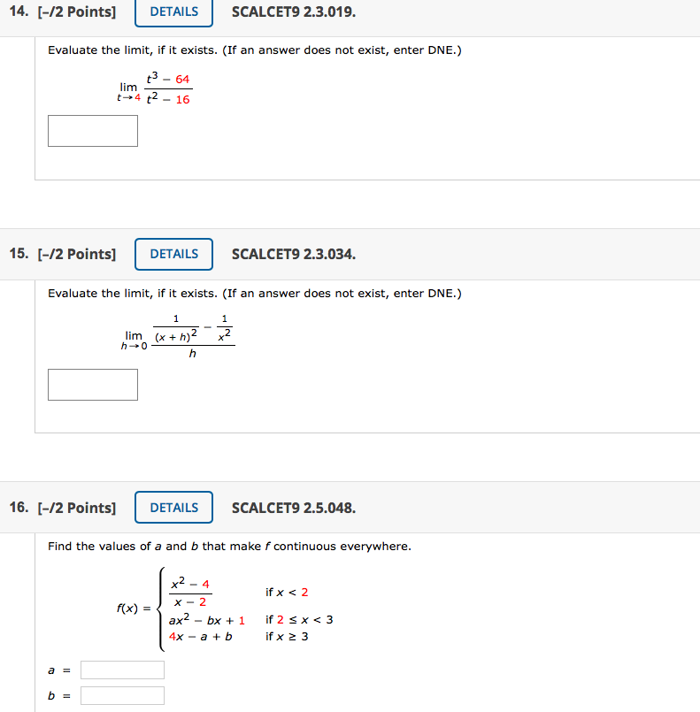 Solved 14. (-12 Points] DETAILS SCALCET9 2.3.019. Evaluate | Chegg.com