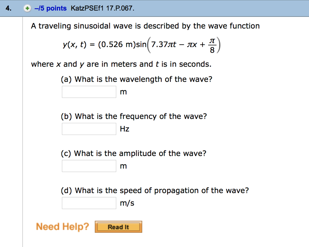 Solved 4. -15 points KatzPSEf1 17.P.067. A traveling | Chegg.com Solved 4. -15 points KatzPSEf1 17.P.067. A traveling | Chegg.com
