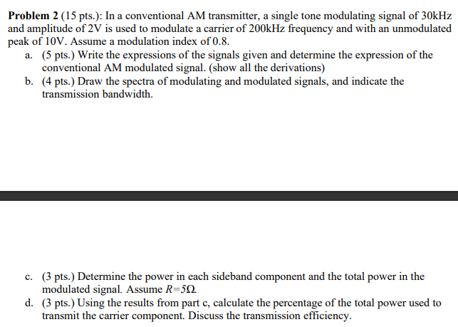 Solved Problem 2 (15 pts.): In a conventional AM | Chegg.com