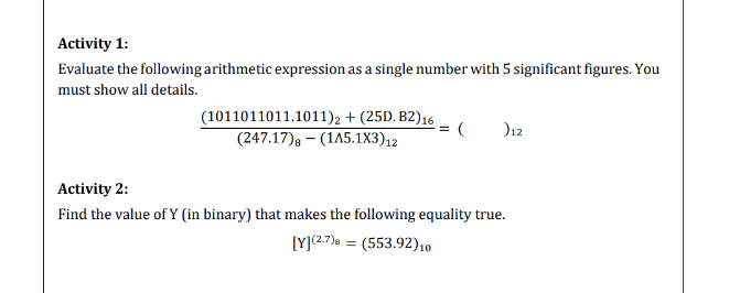 Solved Activity 1: Evaluate the following arithmetic | Chegg.com