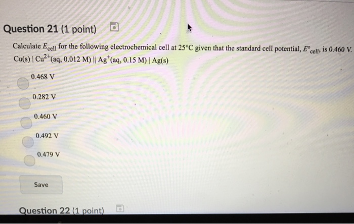 Solved Calculate E Cell For The Following Electrochemical