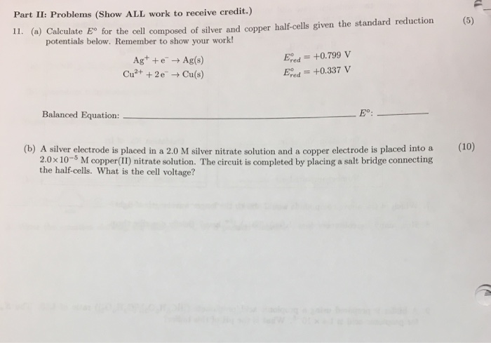 Solved Part II: Problems (Show ALL work to receive credit.) | Chegg.com