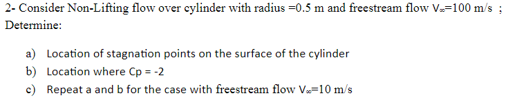 Solved 2- Consider Non-Lifting flow over cylinder with | Chegg.com