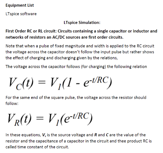 Solved Equipment List LTspice software LTspice Simulation: | Chegg.com