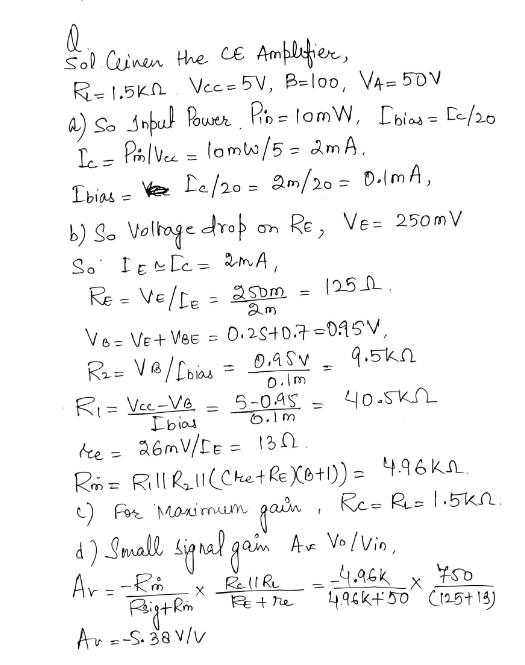 Solved 2. Design a common-emitter amplifier with source | Chegg.com