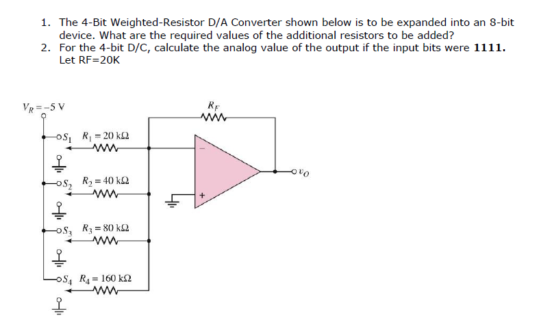 Solved 1. The 4-Bit Weighted-Resistor D/A Converter shown | Chegg.com