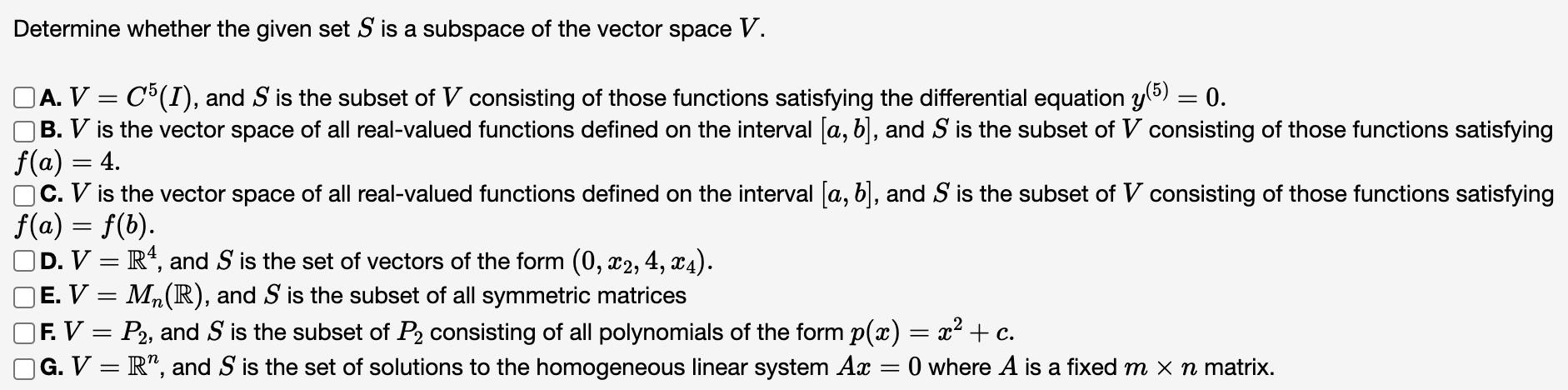 Solved Determine whether the given set S is a subspace of | Chegg.com