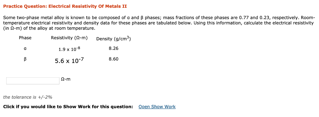 Solved Practice Question: Electrical Resistivity of Metals | Chegg.com