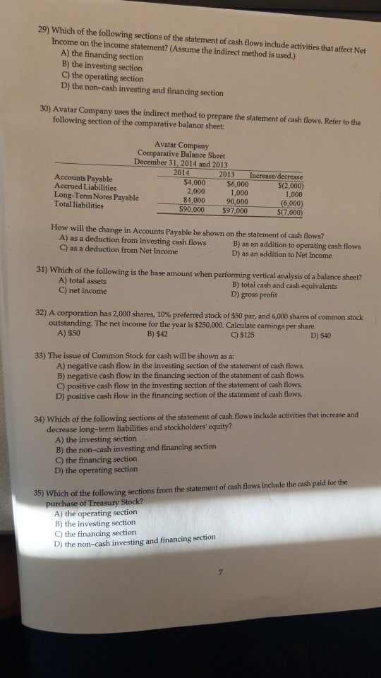 Solved 29) Which of the following sections of the statement | Chegg.com