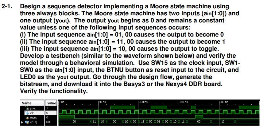 Solved 2-1. Design a sequence detector implementing a Moore | Chegg.com