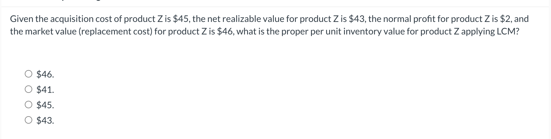 Solved Given the acquisition cost of product Z is $45, the | Chegg.com