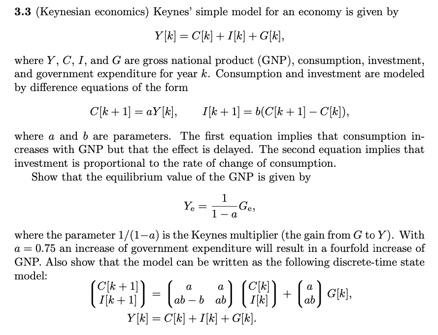 Solved 3.3 (Keynesian economics) Keynes' simple model for an | Chegg.com