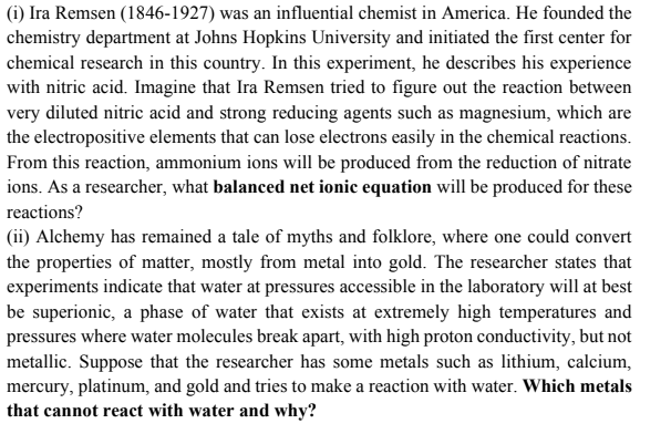 Solved (1) Ira Remsen (1846-1927) was an influential chemist | Chegg.com