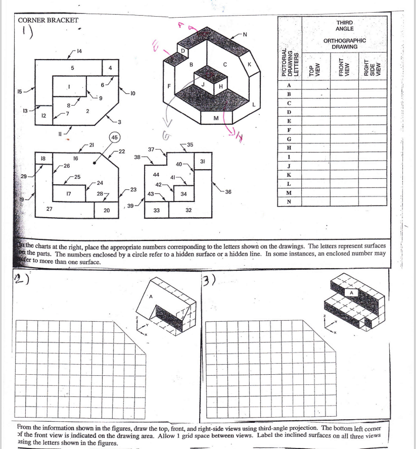 Solved CORNER BRACKET !) THIRD ANGLE N ORTHOGRAPHIC DRAWING | Chegg.com