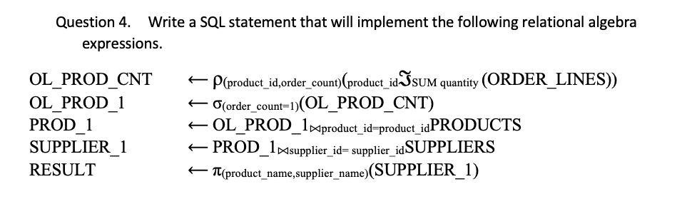 Solved Question 4. Write a SQL statement that will implement | Chegg.com