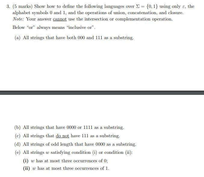 Solved 3. (5 marks) Show how to define the following | Chegg.com