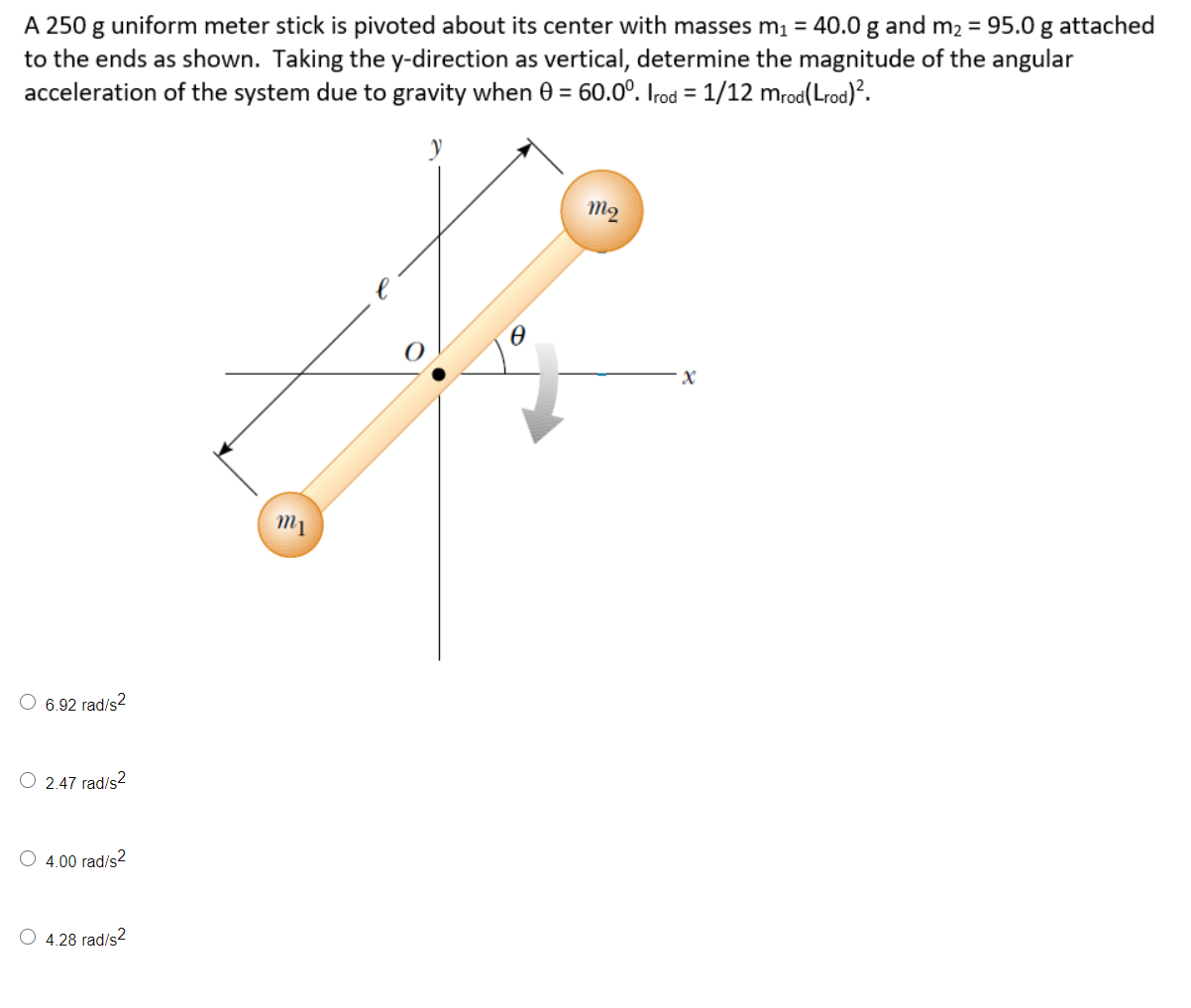 Solved A 250 g uniform meter stick is pivoted about its | Chegg.com