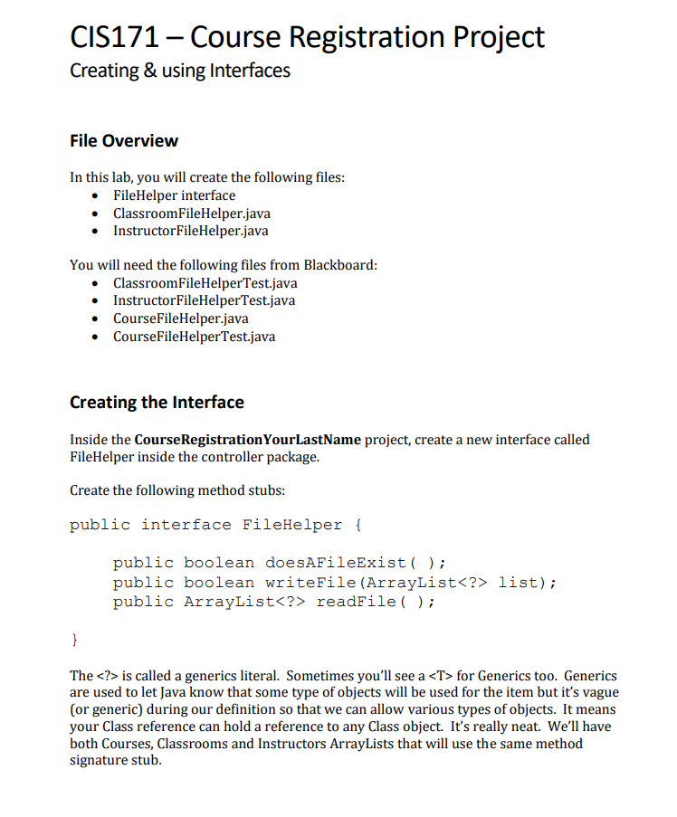 Solved CIS171 - Course Registration Project Creating \& | Chegg.com
