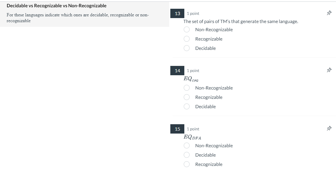 Solved Decidable vs Recognizable vs Non-RecognizableFor | Chegg.com