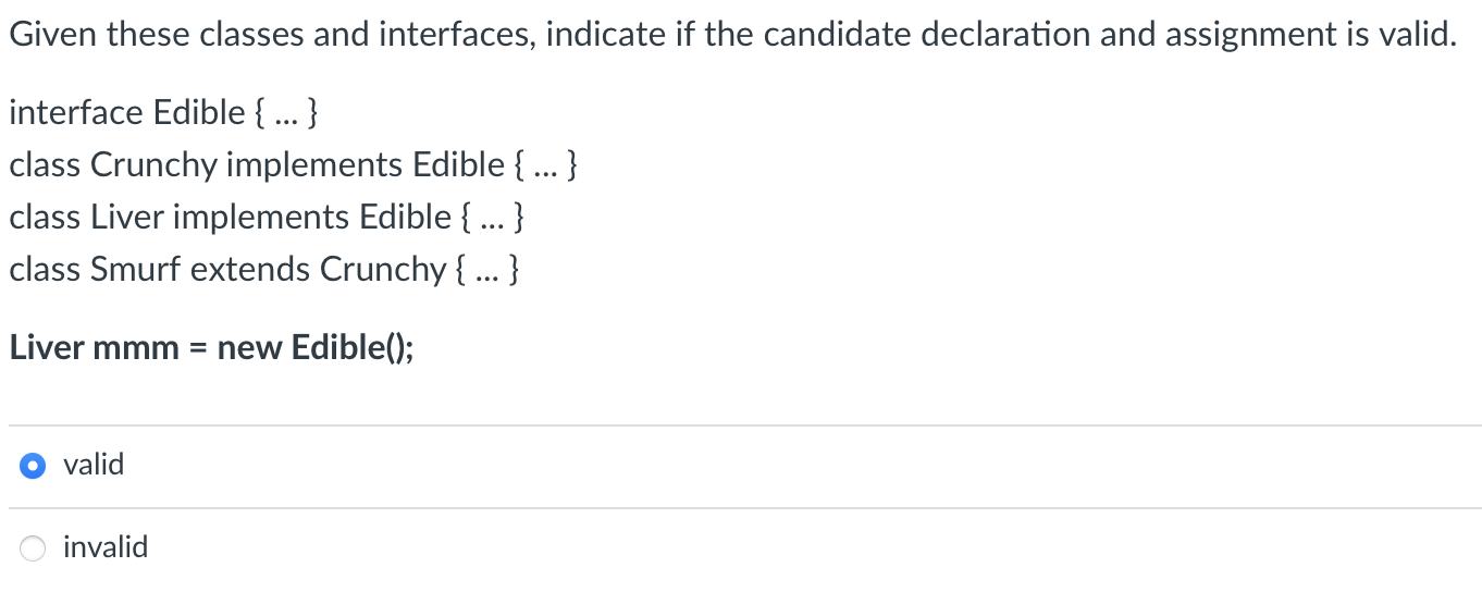 Solved Given these classes and interfaces, indicate if the | Chegg.com