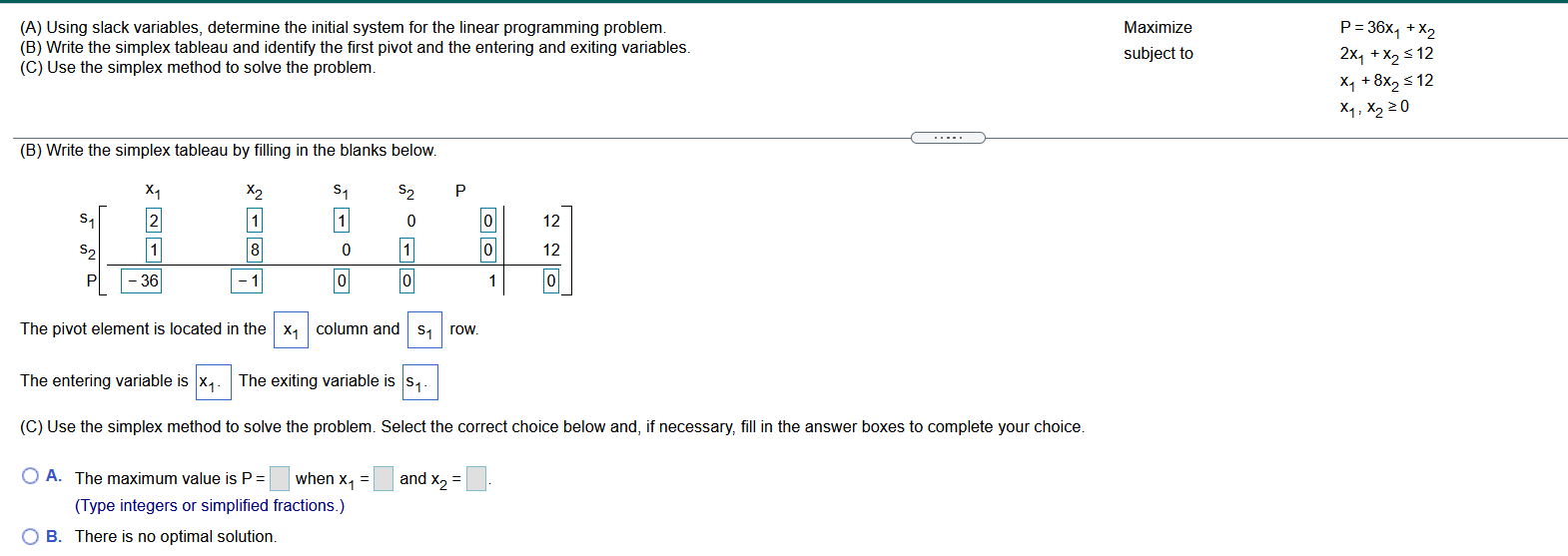 Solved (A) Using slack variables, determine the initial | Chegg.com