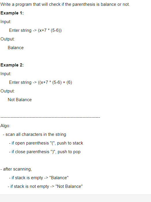 Solved Write a program that will check if the parenthesis is | Chegg.com