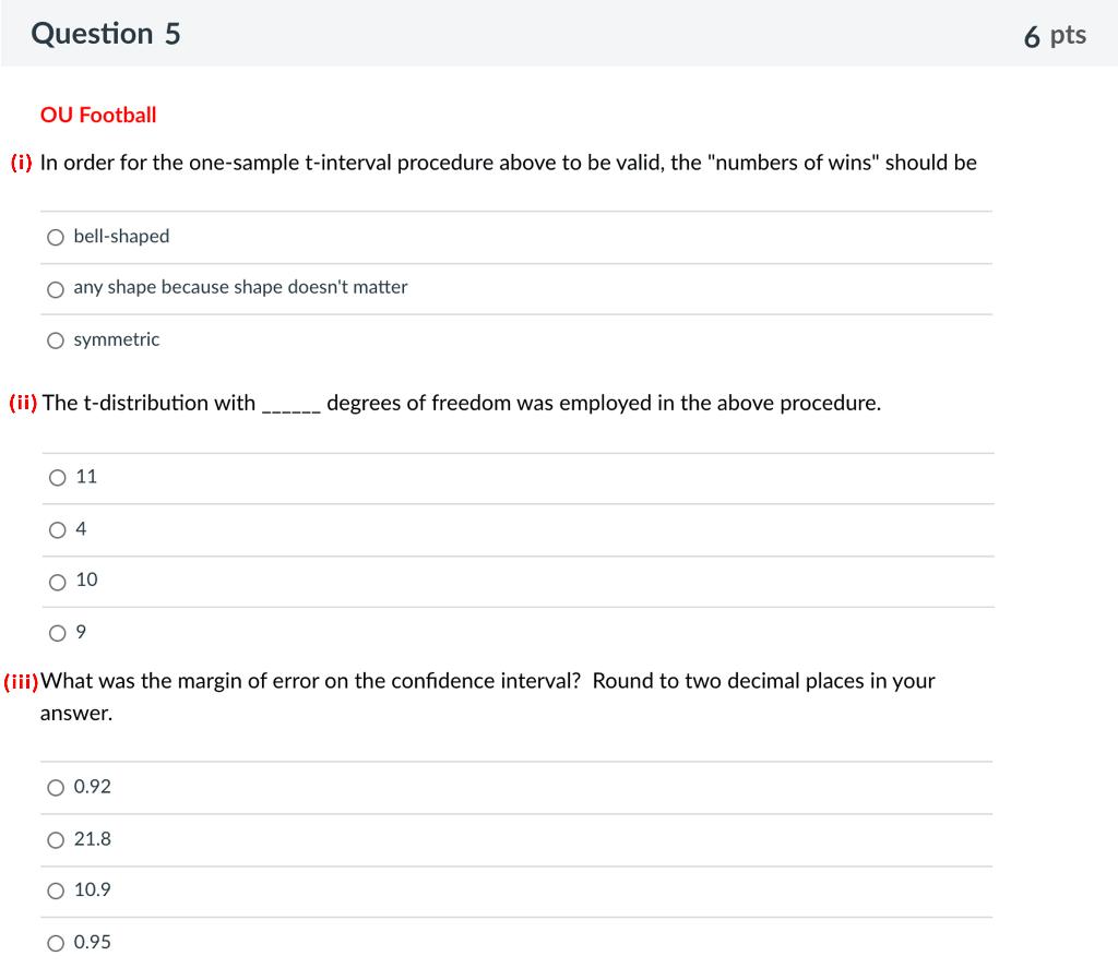 Solved OU FOOTBALL The calculator output below gives a 95% | Chegg.com