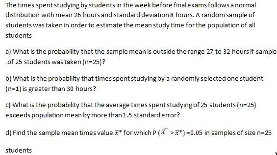Solved The times spent studying by students in the week | Chegg.com